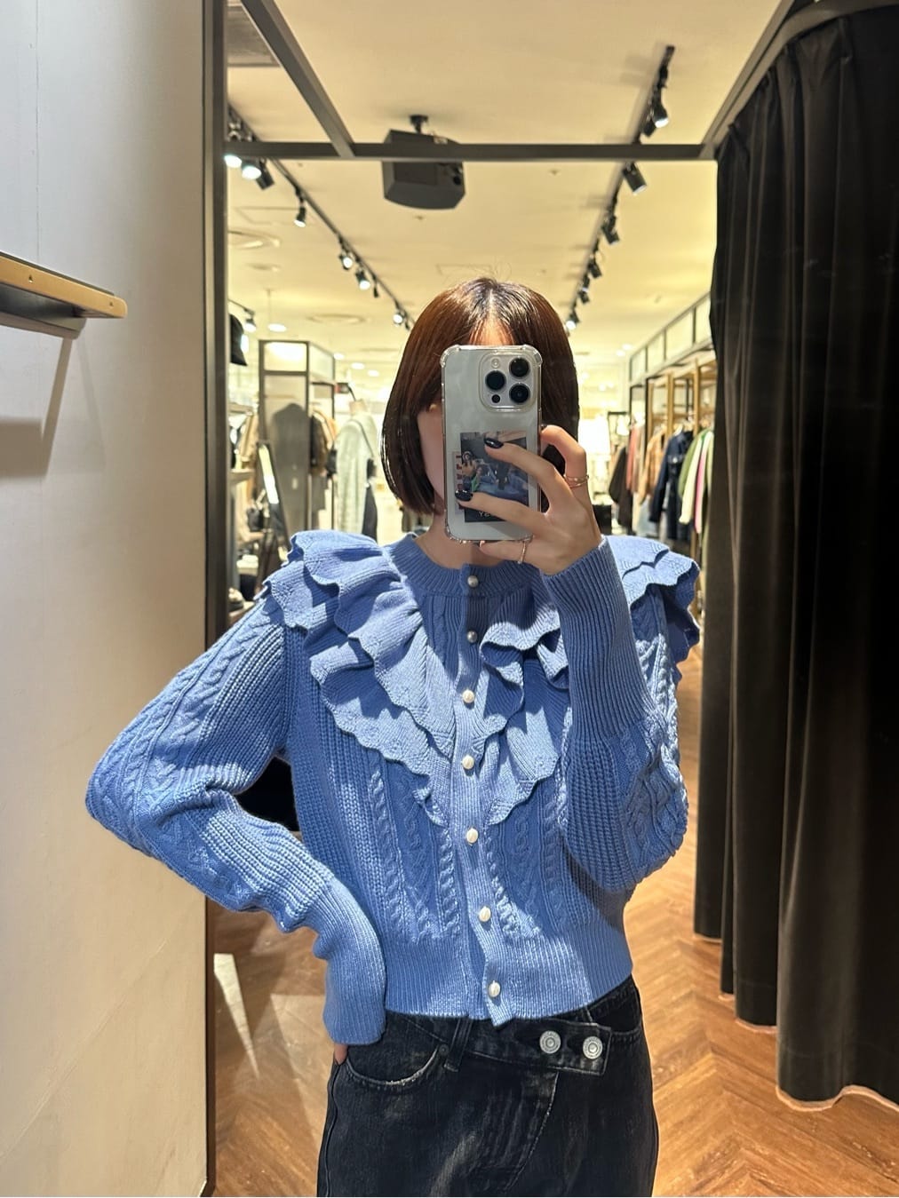 moussyのF/PEARL BUTTON STAND FRILL カーディガンを使ったコーディネート | Rakuten Fashion ...