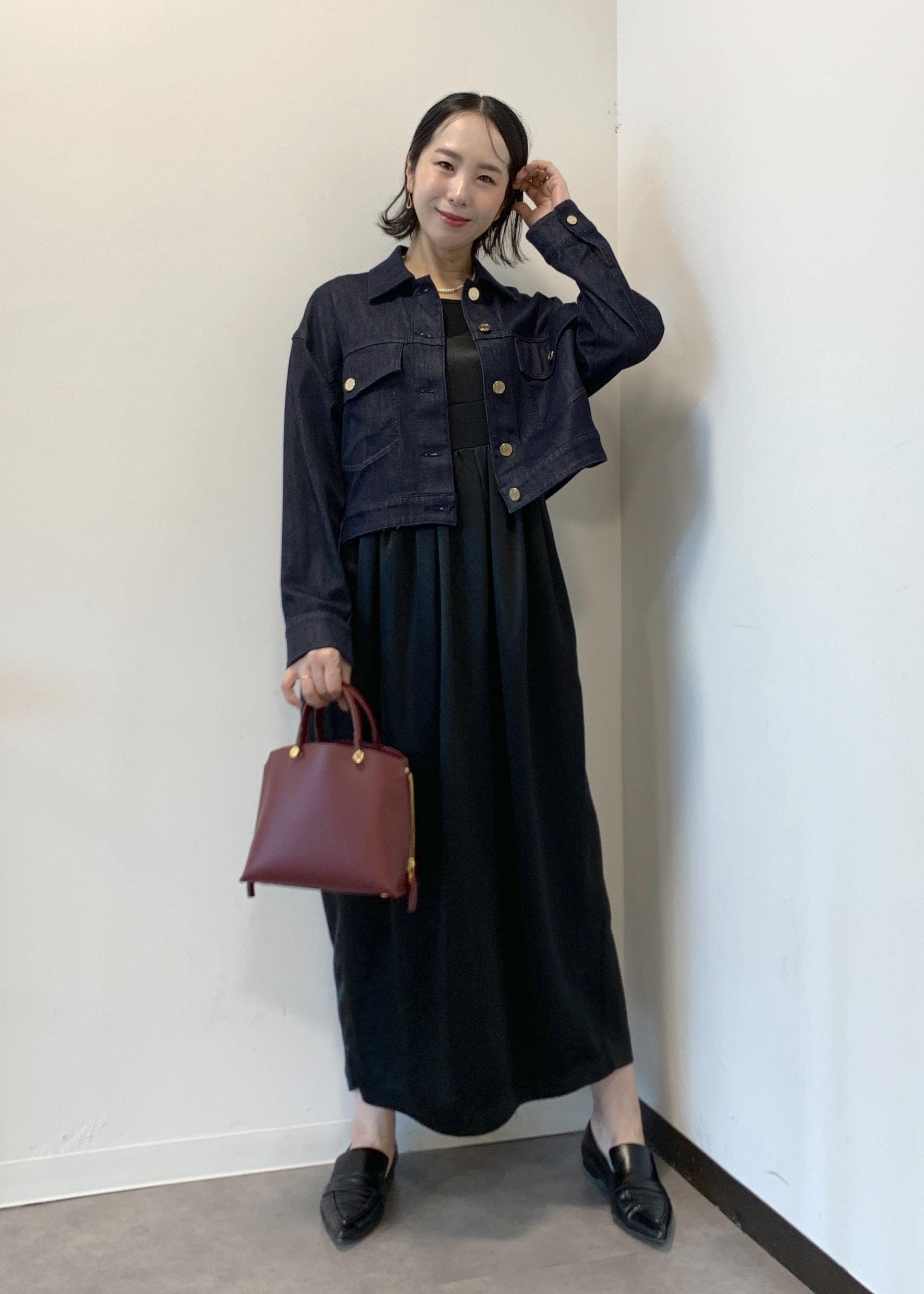 ROPE'のヘビーサテンキャミワンピースを使ったコーディネート